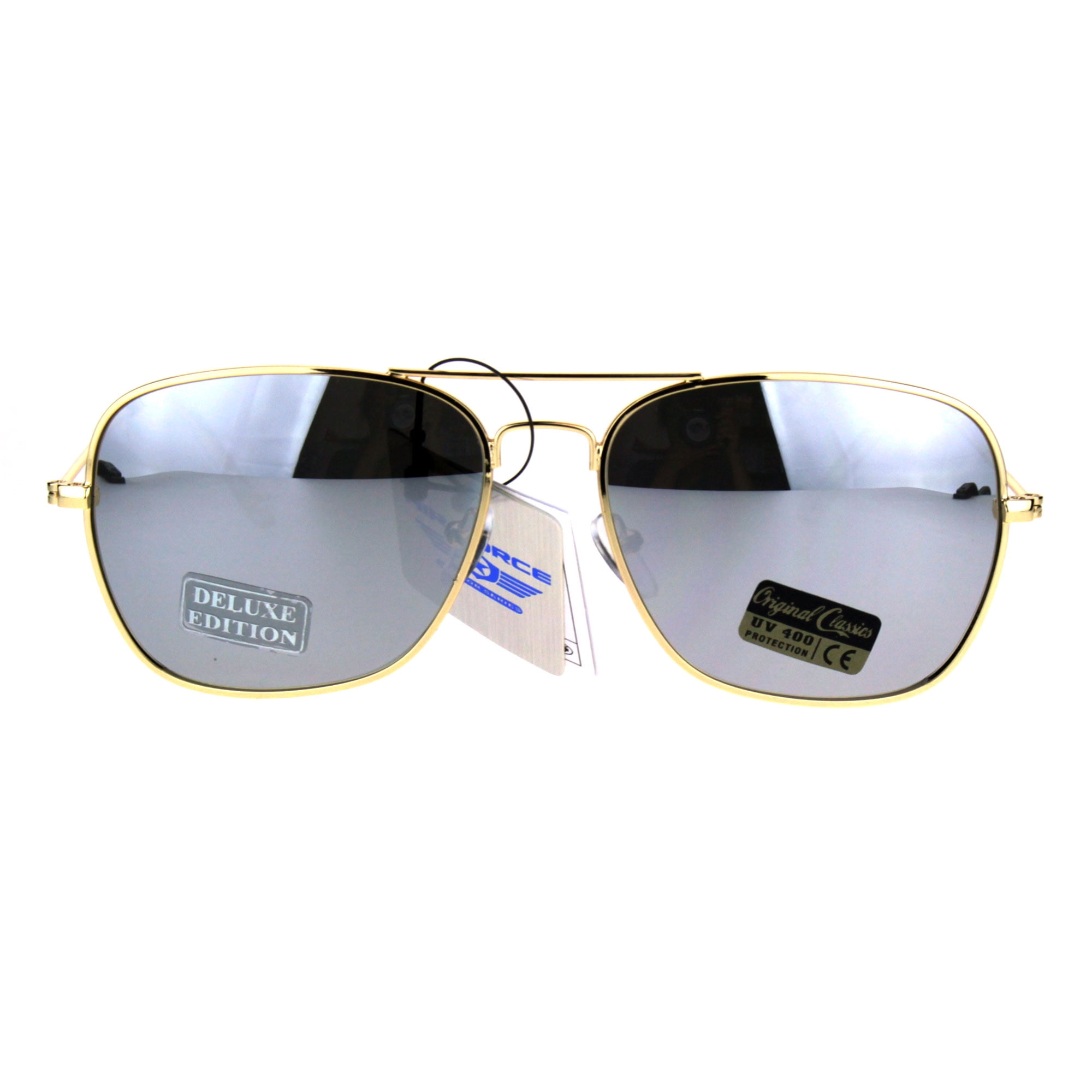 Mens Color Mirror Officer Rectangular Metal Rim Aviator Sunglasses ...