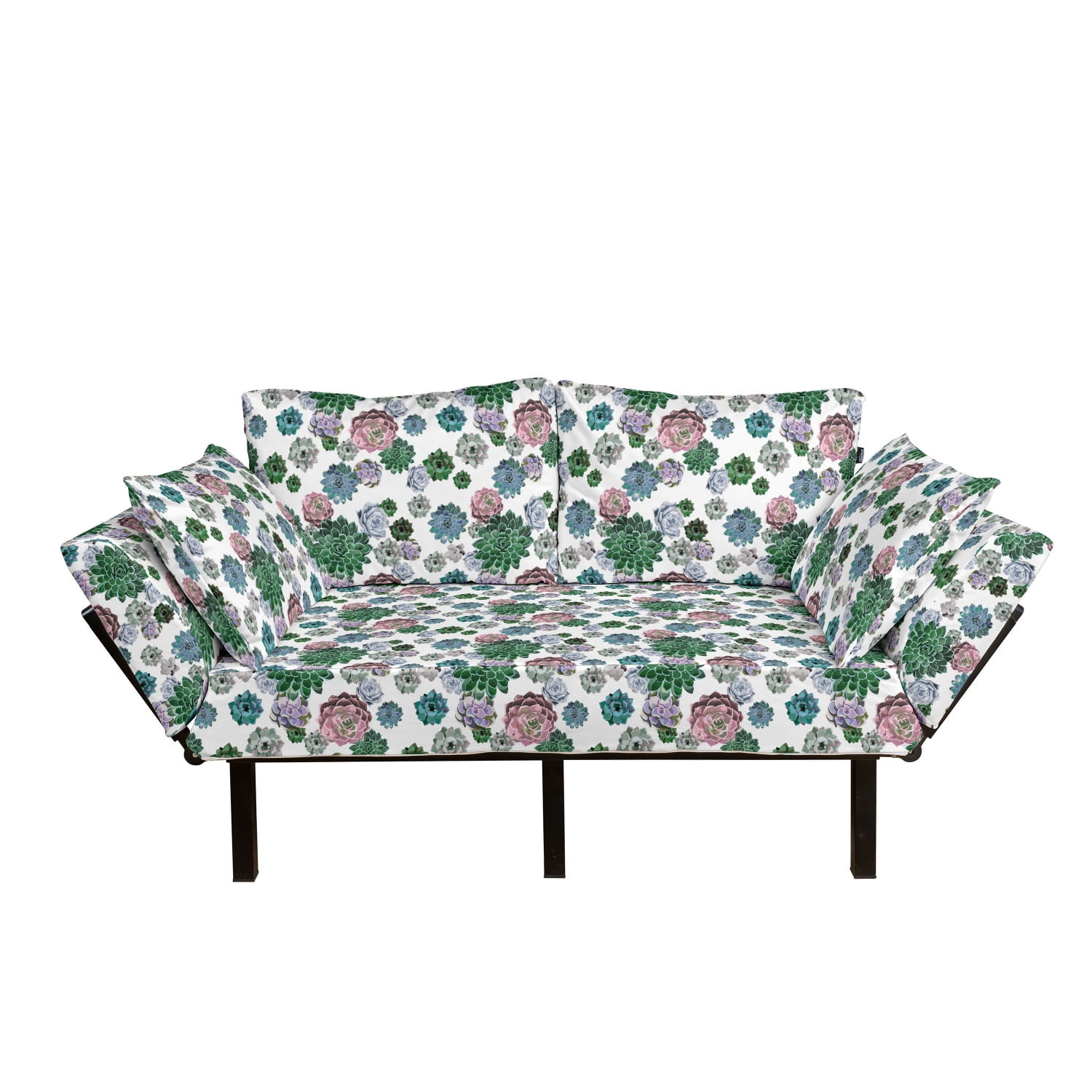 Cactus Futon Couch, Colorful Pattern of Succulent Plants Tropical ...