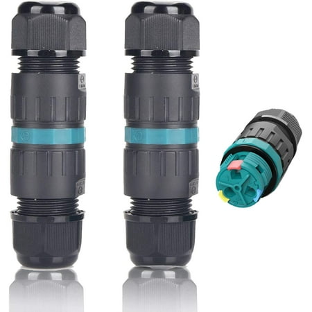 2 Pack IP68 Ø5mm-Ø9mm TÜV Waterproof Cable Connector 3 Pin Outdoor ...