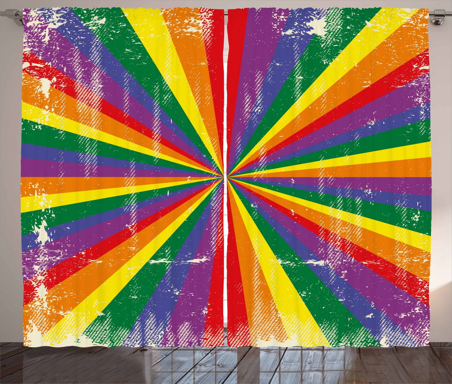 Pride Decorations Curtains 2 Panels Set Radial Vintage Scratched