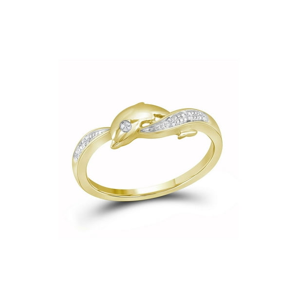 GemApex - 10kt Yellow Gold Womens Round Diamond Two-tone Dolphin Fish ...
