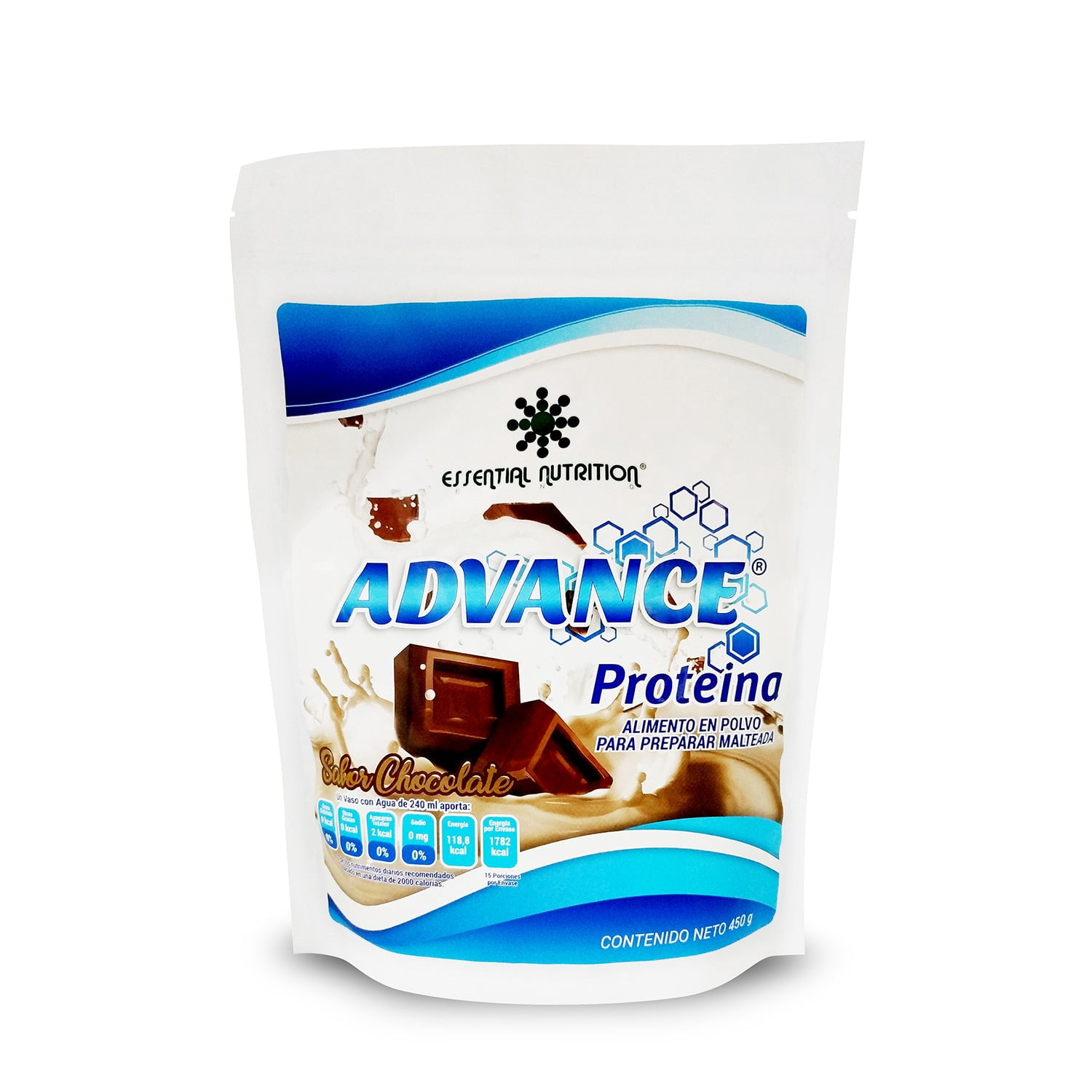Proteína Advance 450 gr Sabor Chocolate Essential Nutrition ENG ...