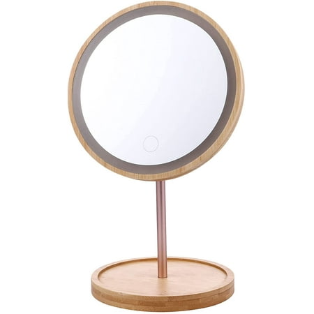 Lighted Makeup Vanity Mirror, Portable Wooden Desktop Mirror, Touch ...
