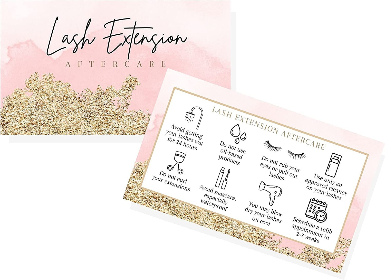 Lash Extension Aftercare Cards 50 Pack 2x3.5" inch Business Card Size ...