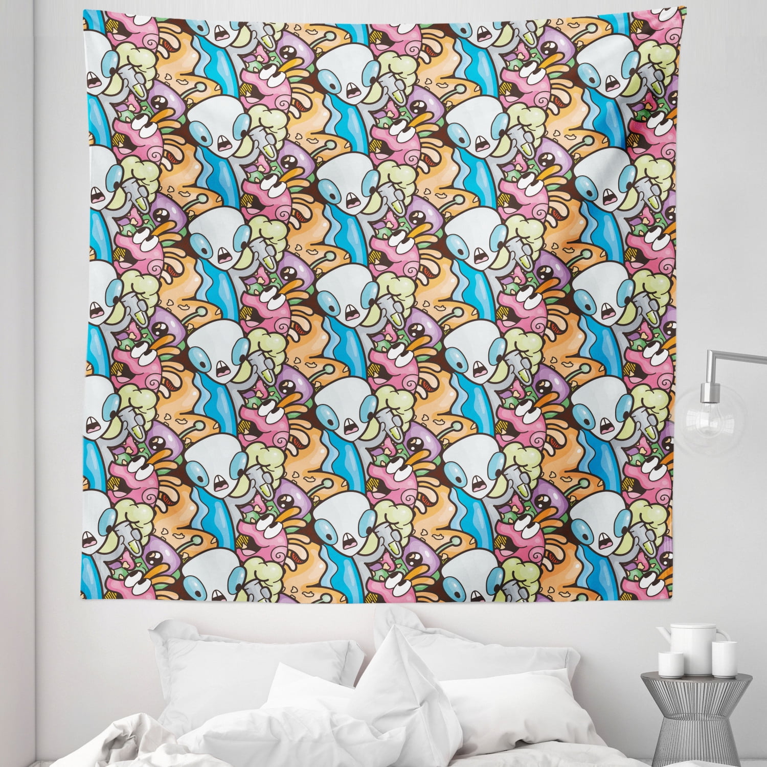 Alien Tapestry, Repetitive Funny Layout of Humorous Graphic Characters ...