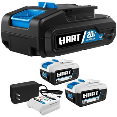 HART 20-Volt 2-Pack 4Ah and Charger Starter Kit and Impact Wrench ...