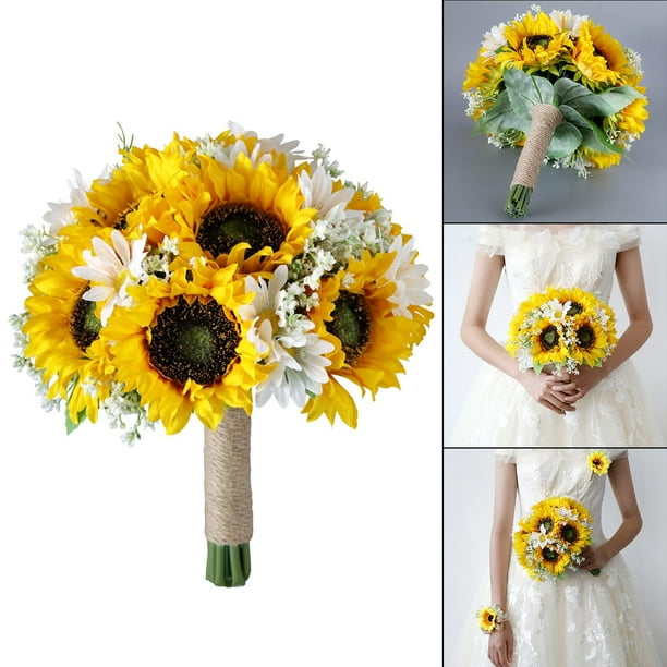 Novia de la boda Ramo de mano Girasoles Margarita Ramo de Flores artificiales para la ...