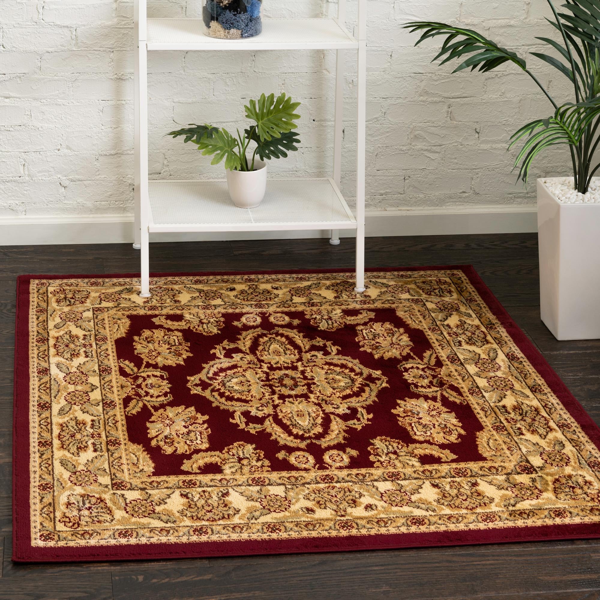 Rugs.com Aditi Collection Rug – 4' Square Red Low Rug Perfect For ...