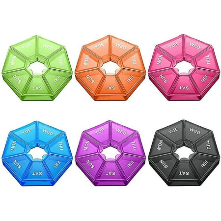 HEIBIN 6 Small Pill Boxes Round Pill Box Small Pill Storage Box 7 Days ...