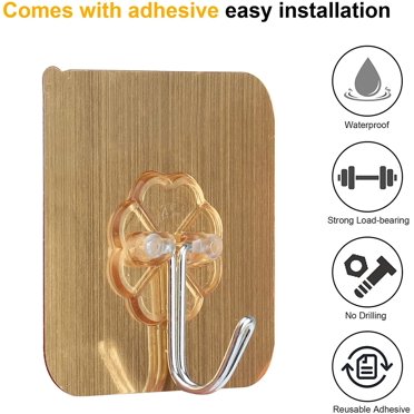 10x Removable Clear Self Adhesive Hooks Wall Sticky Holder Heavy Duty ...