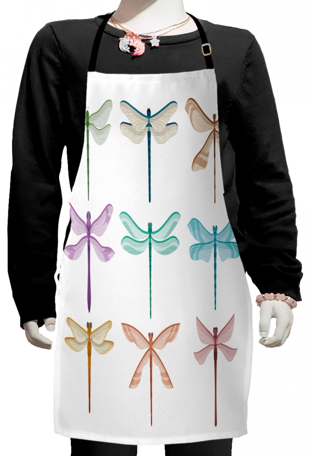 Dragonfly Kids Apron, Vivid Insects with Fragile Wings on Plain ...