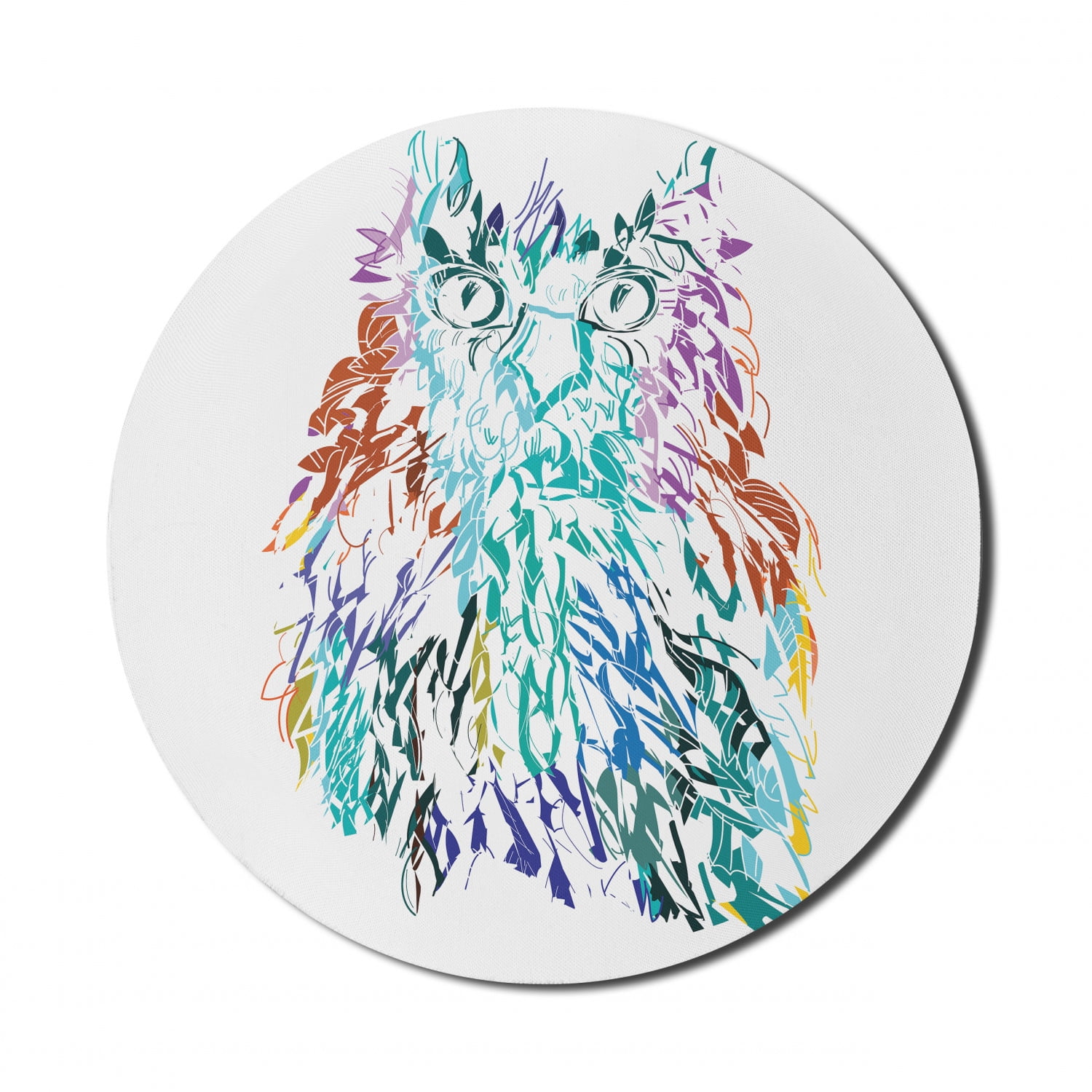 Owl Mouse Pad for Computers, Owl Fluffy Swollen Colorful Feathers Large ...