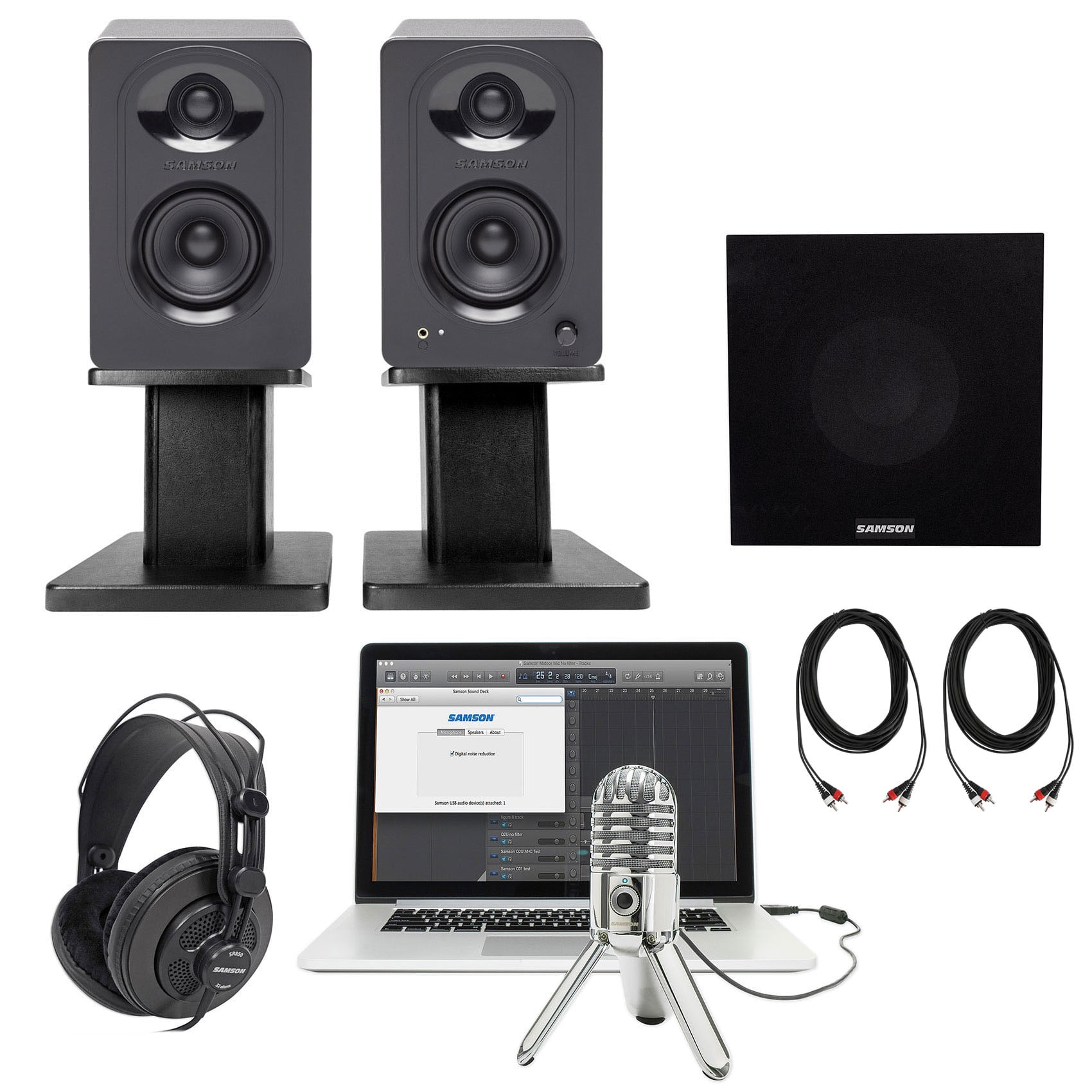 2 Samson M30 Gaming Twitch Live Stream Monitors+Stands+Sub+Headphones ...