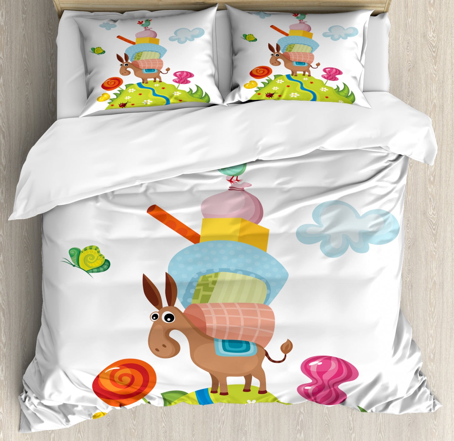 Donkey Duvet Cover Set Queen Size, Goofy Donkey Loaded with Baggages ...