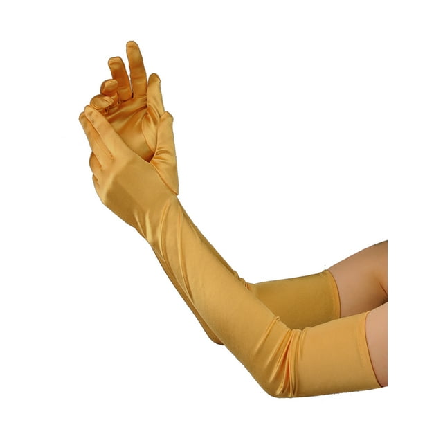 NYFASHION101 Women's Classic Long Opera Length Satin Gloves 16BL, Gold ...