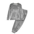gbyLJF Thermal Fleece Pajama Set for Women Solid Color Round Neck Long ...
