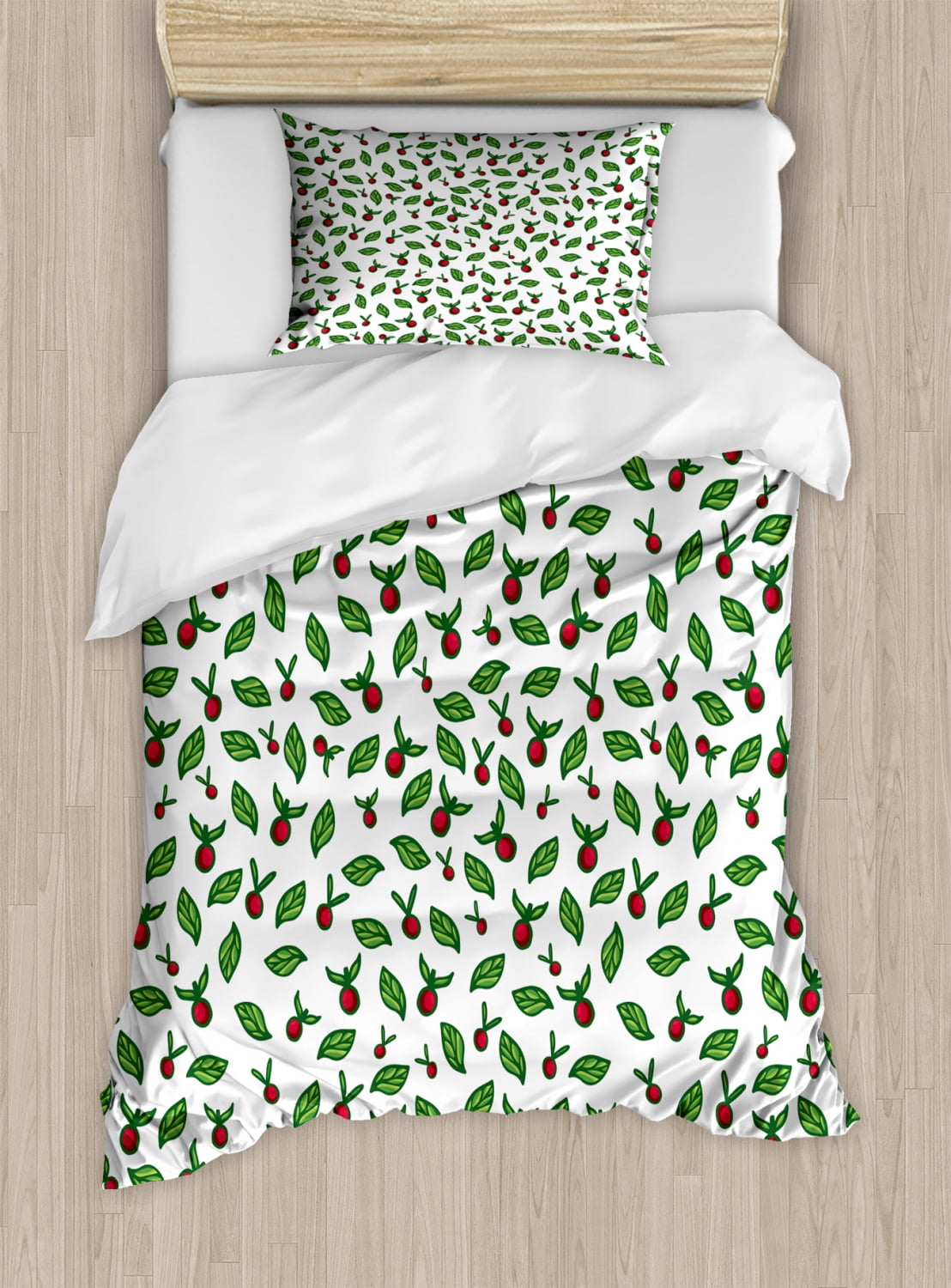 Cranberry Duvet Cover Set Twin Size, Botanical Inspirations Themed ...