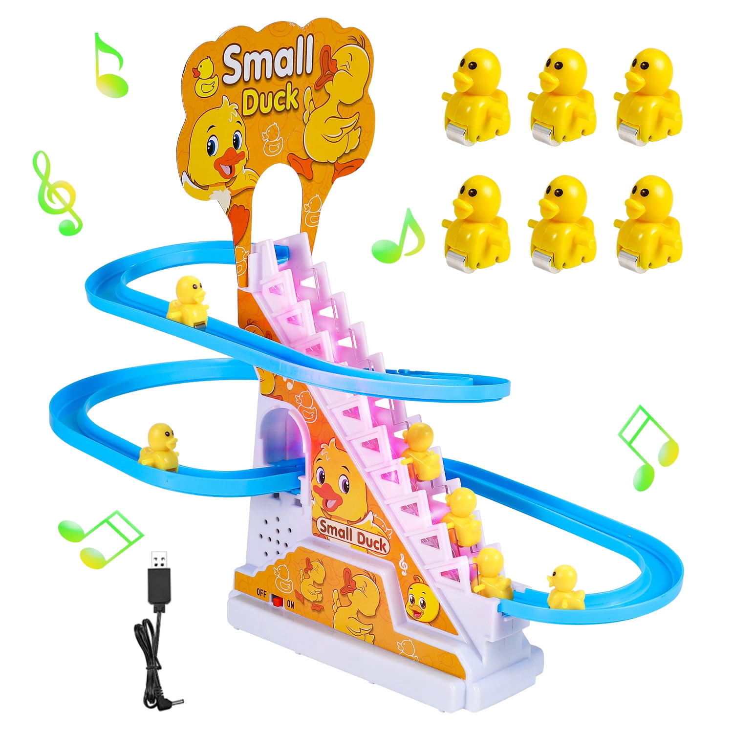 Battery Powered Duck Roller Coaster Toys Electric Duck Climbing Stairs ...
