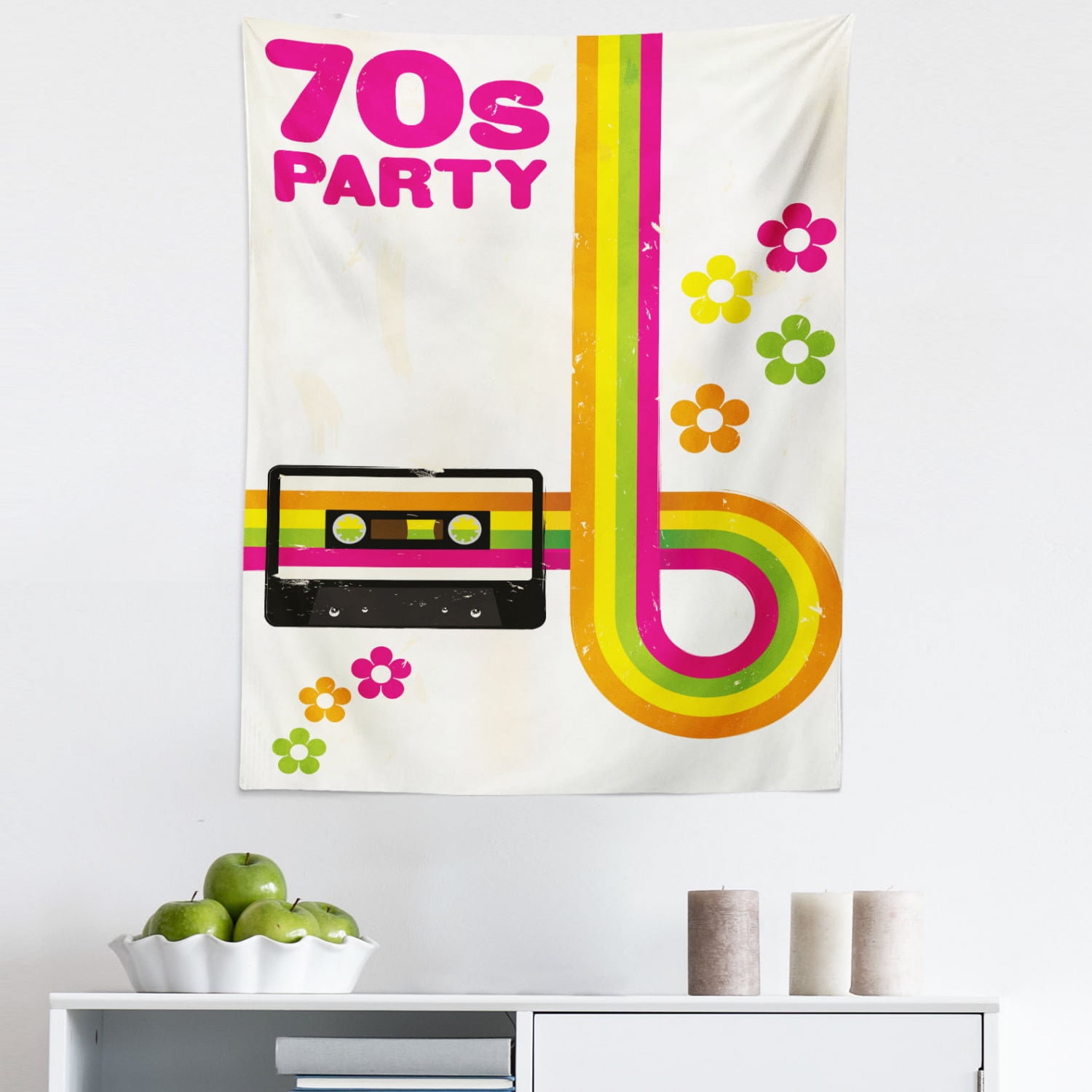 Colorful Tapestry, Party Flyer Inspired and Curved Stripes with Daisies ...