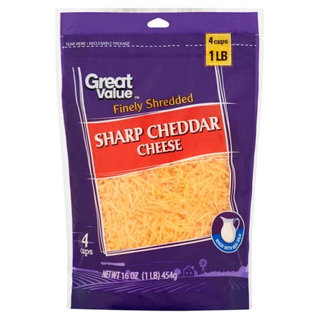 Great Value Finely Shredded Sharp Cheddar Cheese, 16 oz - Walmart.com