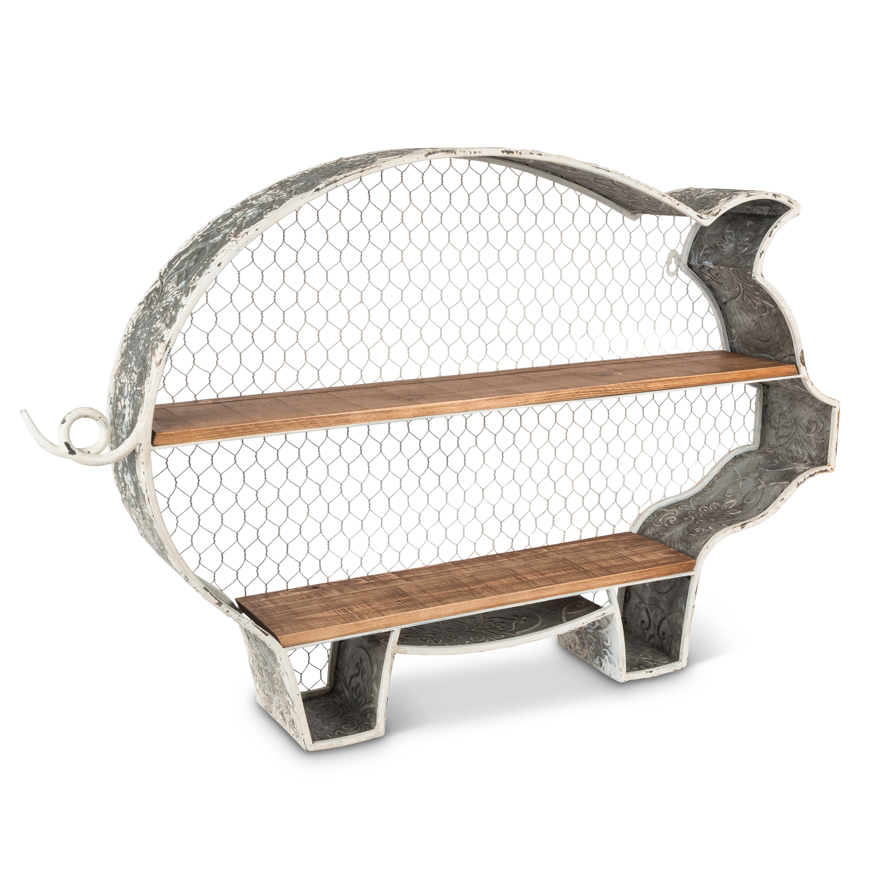 Tin-Framed Piglet Wall or Standing Shelf with Painted Frame and Chicken ...