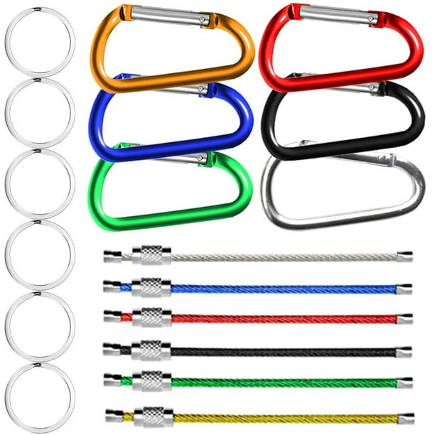 6 Pieces Wire Key Fob & 6 Pieces Aluminum Carabiner In D-Shape With ...