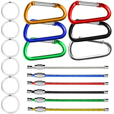 6 Pieces Wire Key Fob & 6 Pieces Aluminum Carabiner In D-Shape With ...