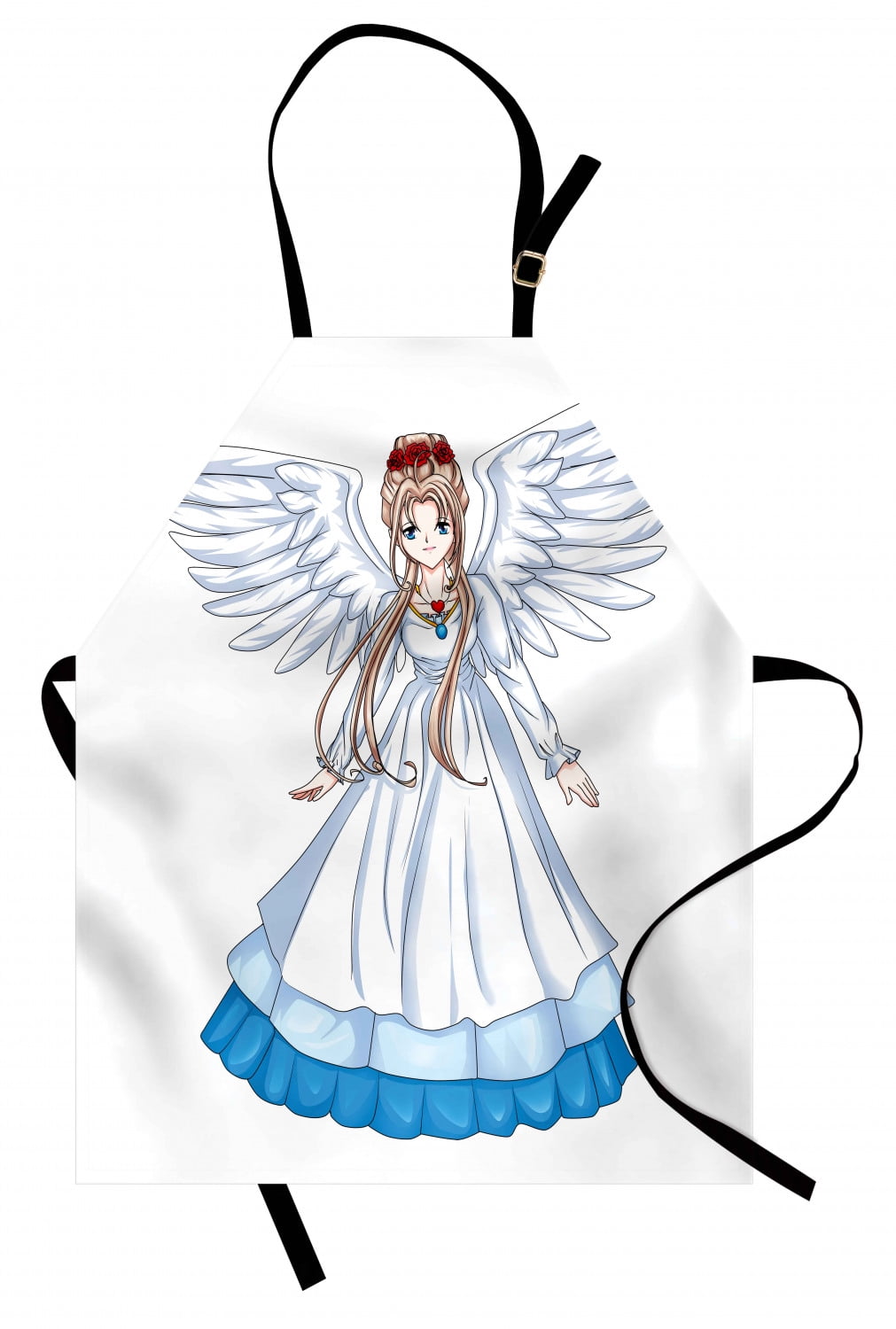 Anime Apron Cartoon Illustration of Cute Angel Wings and Flowers ...