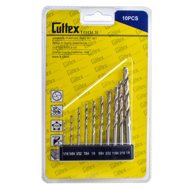 1/16" to 1/4" CUTTEX TOOLS Twist Drill Bit Set, 10 PCS, The Most Common ...