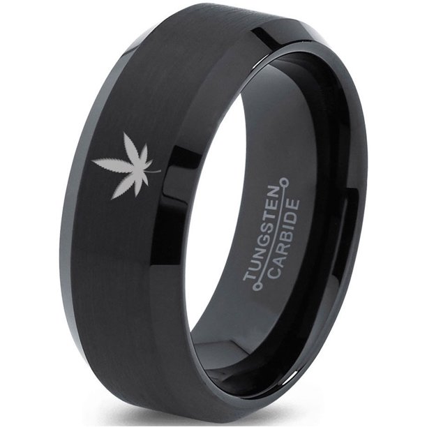 Zealot Jewelry - Tungsten Marijuana Weed Cannabis Leaf Band Ring 8mm ...
