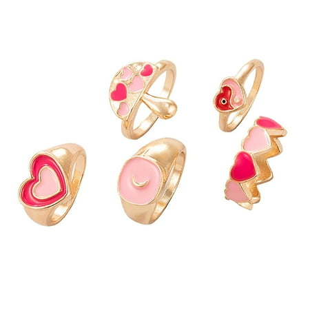 Colorful Rings For Teen Girls Trendy Gold Signet Enamel Rings 5pcs ...