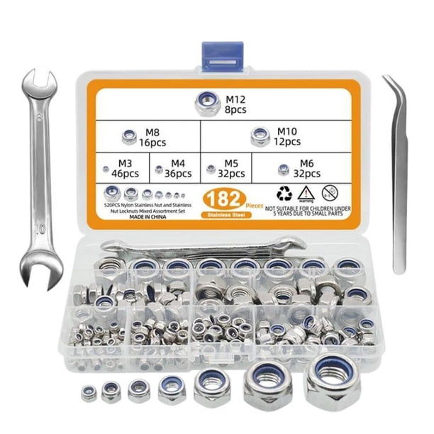 Thinsony 185 Pieces/Set Lock Nut Assortment Industrial Stainless Steel ...