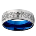 Celtic Cross 8MM Dome Gray and Blue Tungsten Men Ring - Walmart.com