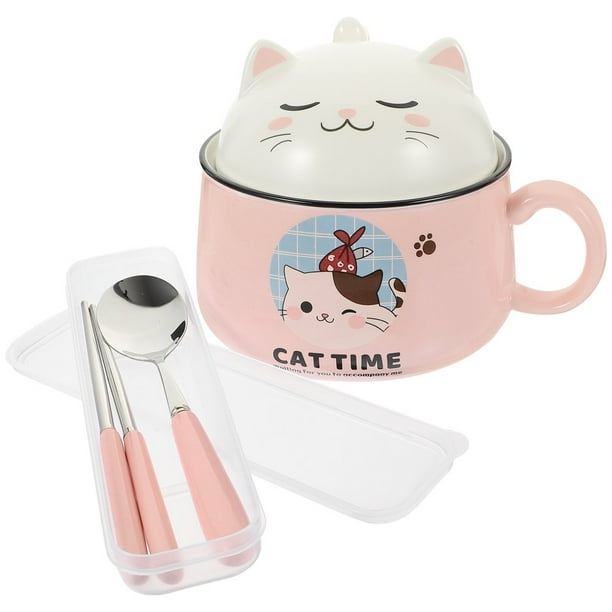 EIMELI 1 Set Ramen Bowl with Lid Cute Cat Instant Ramen Noodle Bowl ...
