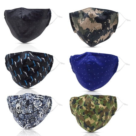 Men's 3 Ply Face Mask 6 Pack - Reusable with Pouch for extra filter ...
