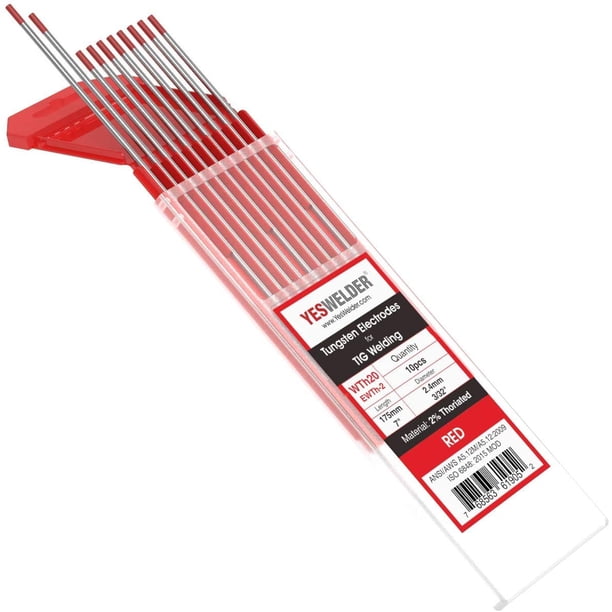 TIG Welding Tungsten Electrode 2% Thoriated 1/8" x 7" (Red, EWTh-2) 10 ...