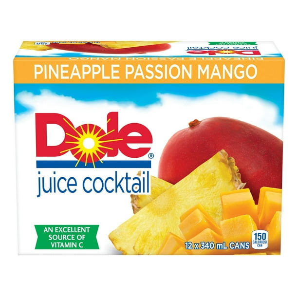Dole Pineapple Passion Mango Juice Cocktail, 340 mL Cans, 12 Pack ...