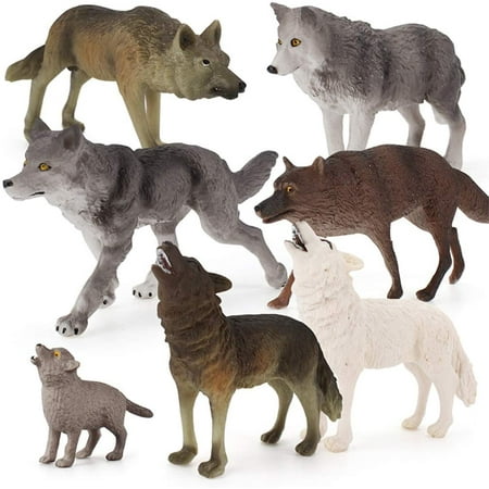 7Pcs Wolf Toy Figurines Set Gray Wolf Simulation Wolves Action Figures ...