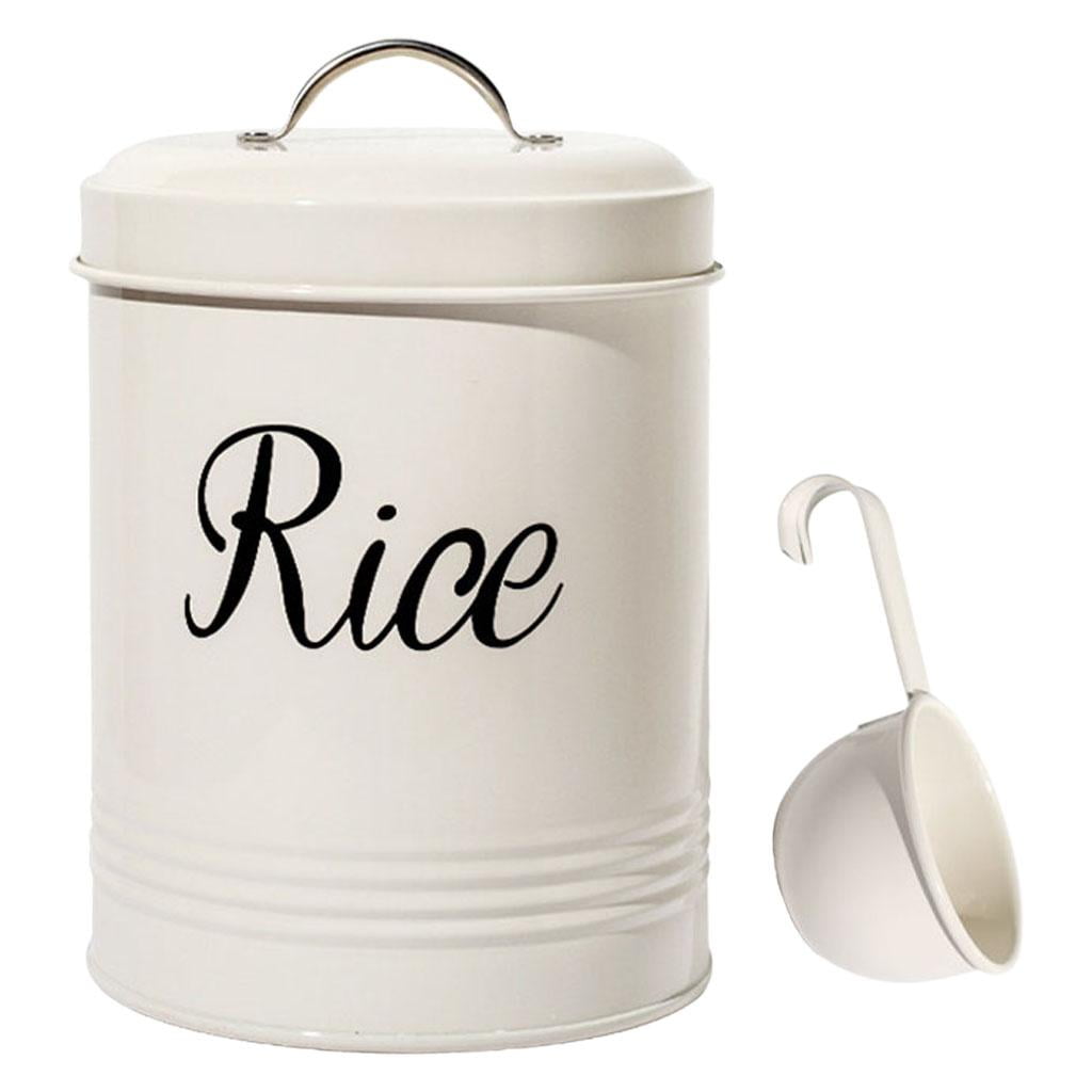 Rustic White Metal Vintage Food Rice Storage Tin Canister Box 3L ...