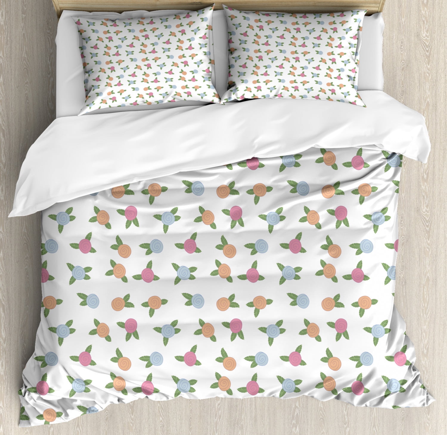 Rose Duvet Cover Set King Size, Multicolored Blooming Roses in Pink and ...