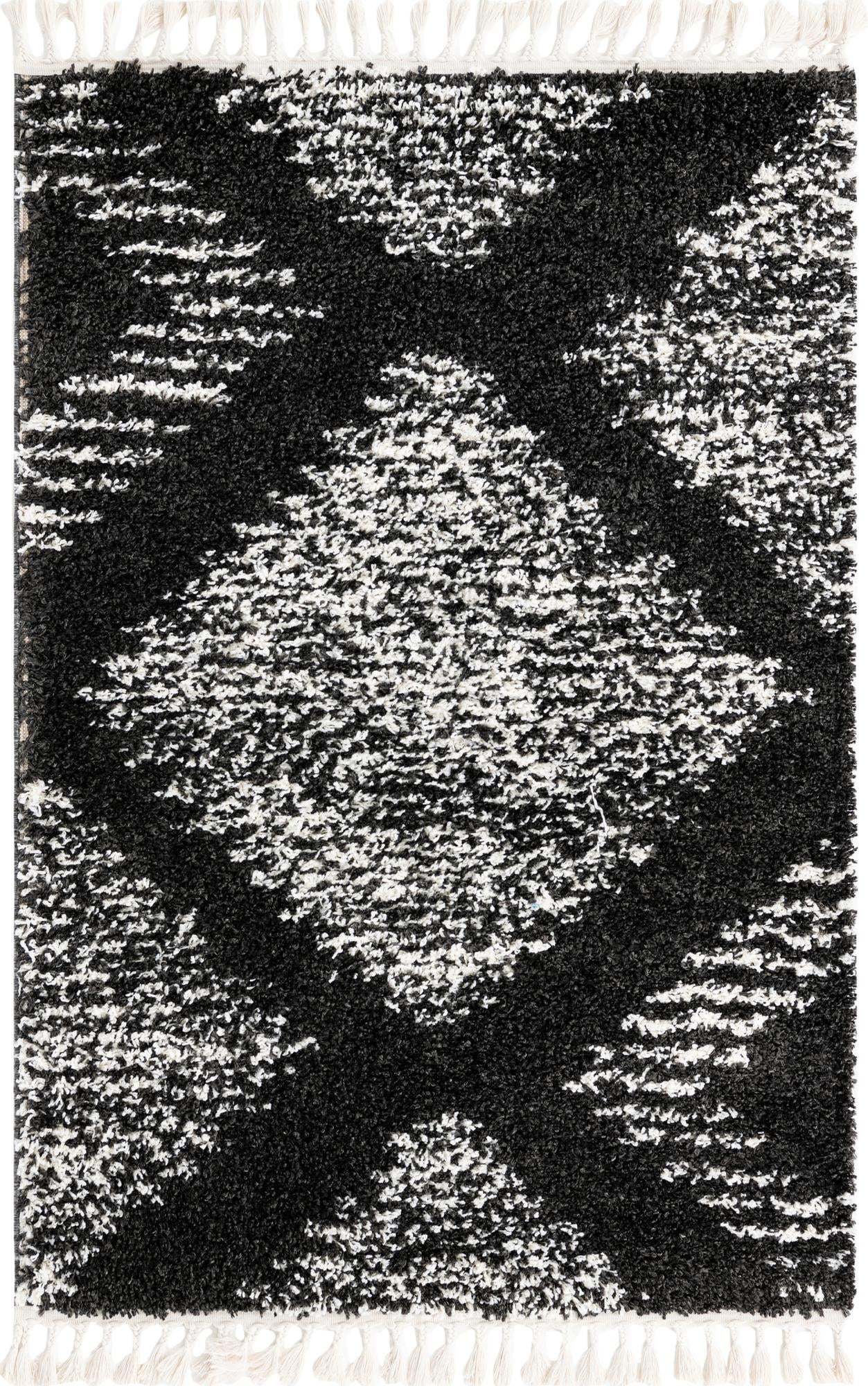 Rugs.com Serenity Shag Collection Rug – 4' x 6' Black And White Shag ...
