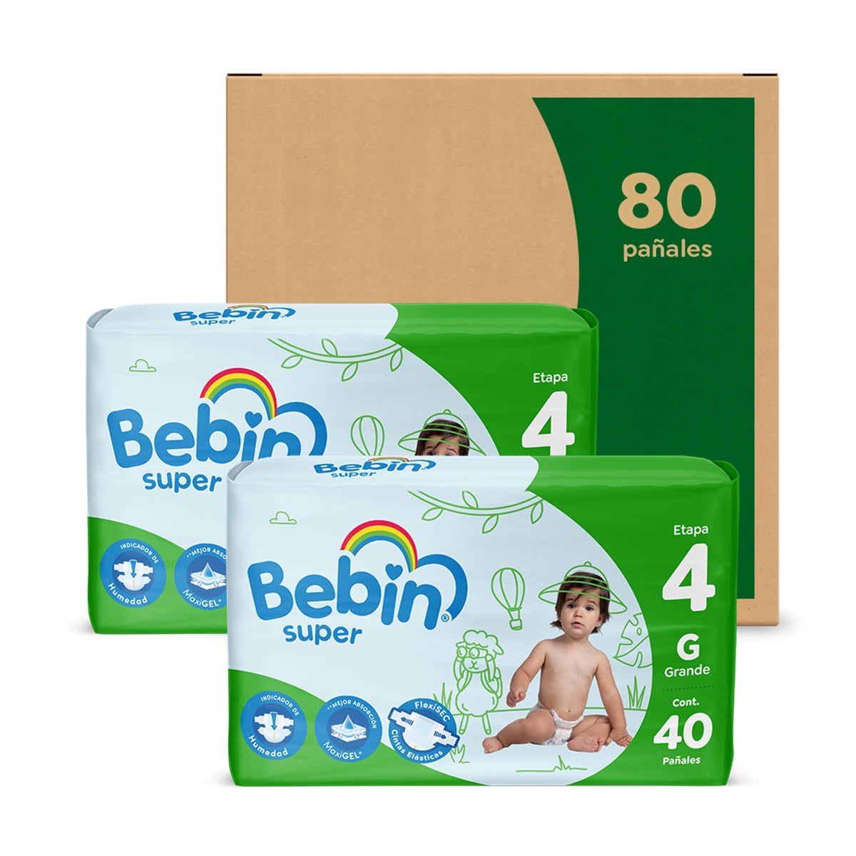 Pañal Bebin Super Etapa 4 Grande 9 a 12 Kg Caja 80 pz | Walmart en línea