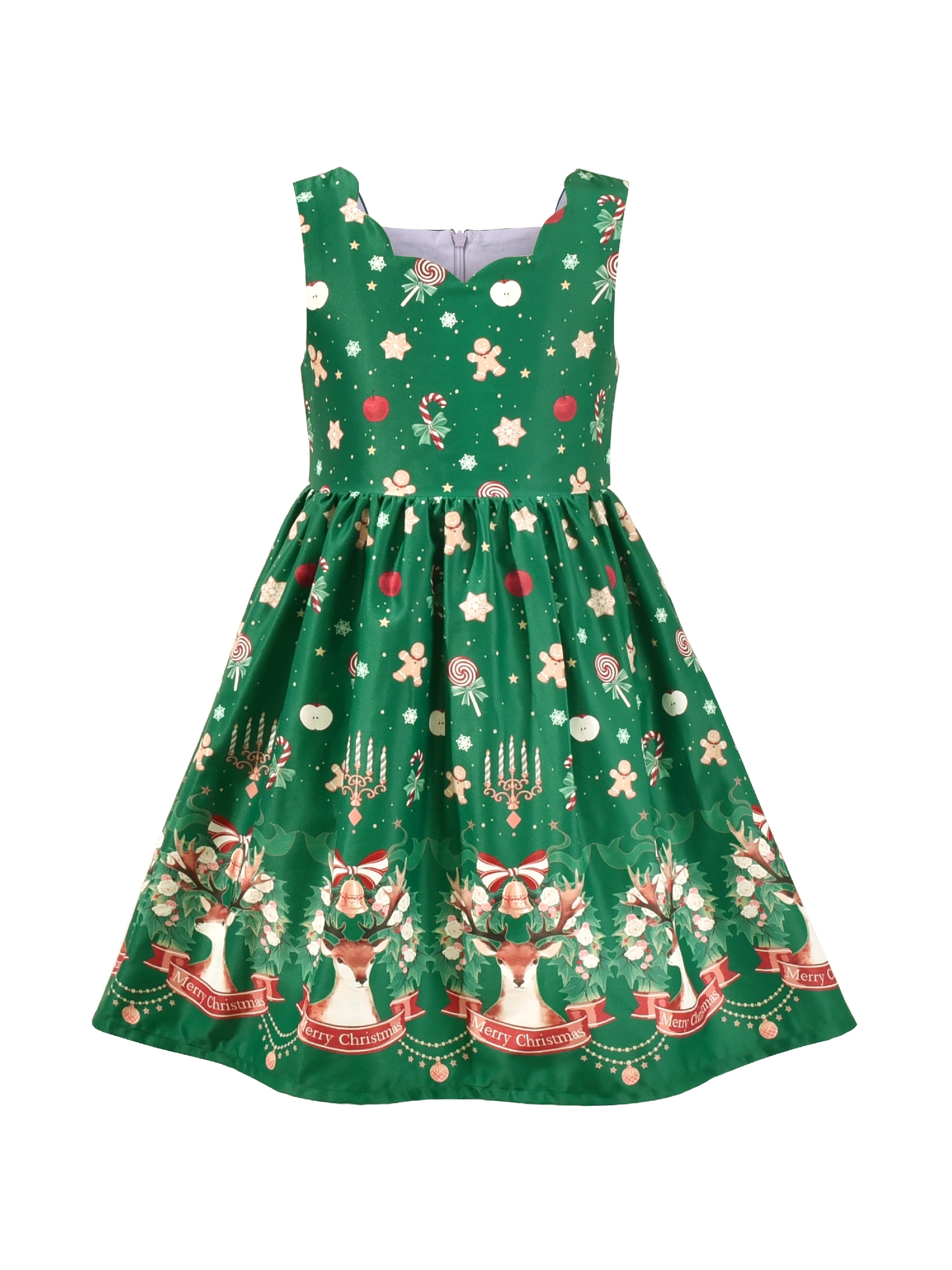 Girls Dress Christmas Reindeer Gingerbread Man Petal Collar Green 7 ...