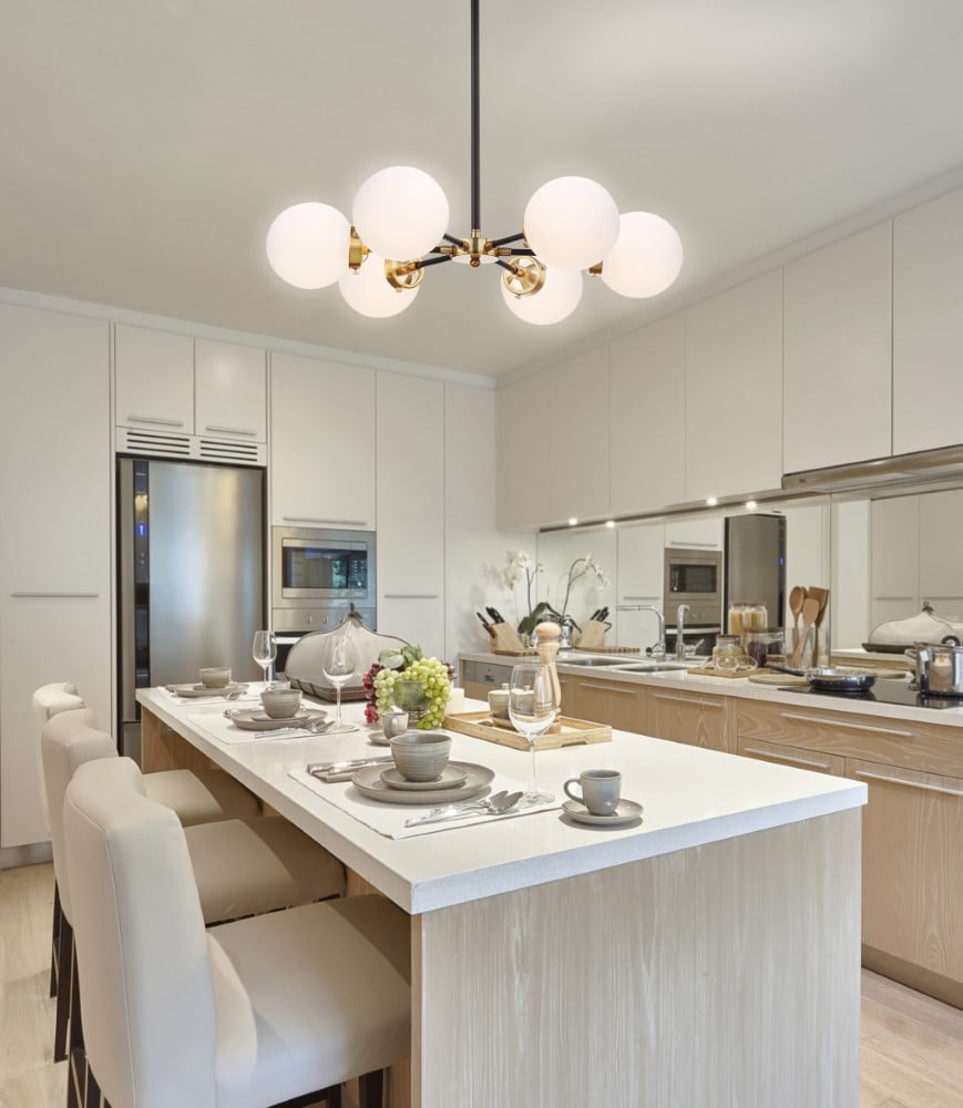 Caleb Adjustable 6-Light 28" Brass Cluster Chandelier, Brass Gold/Black ...