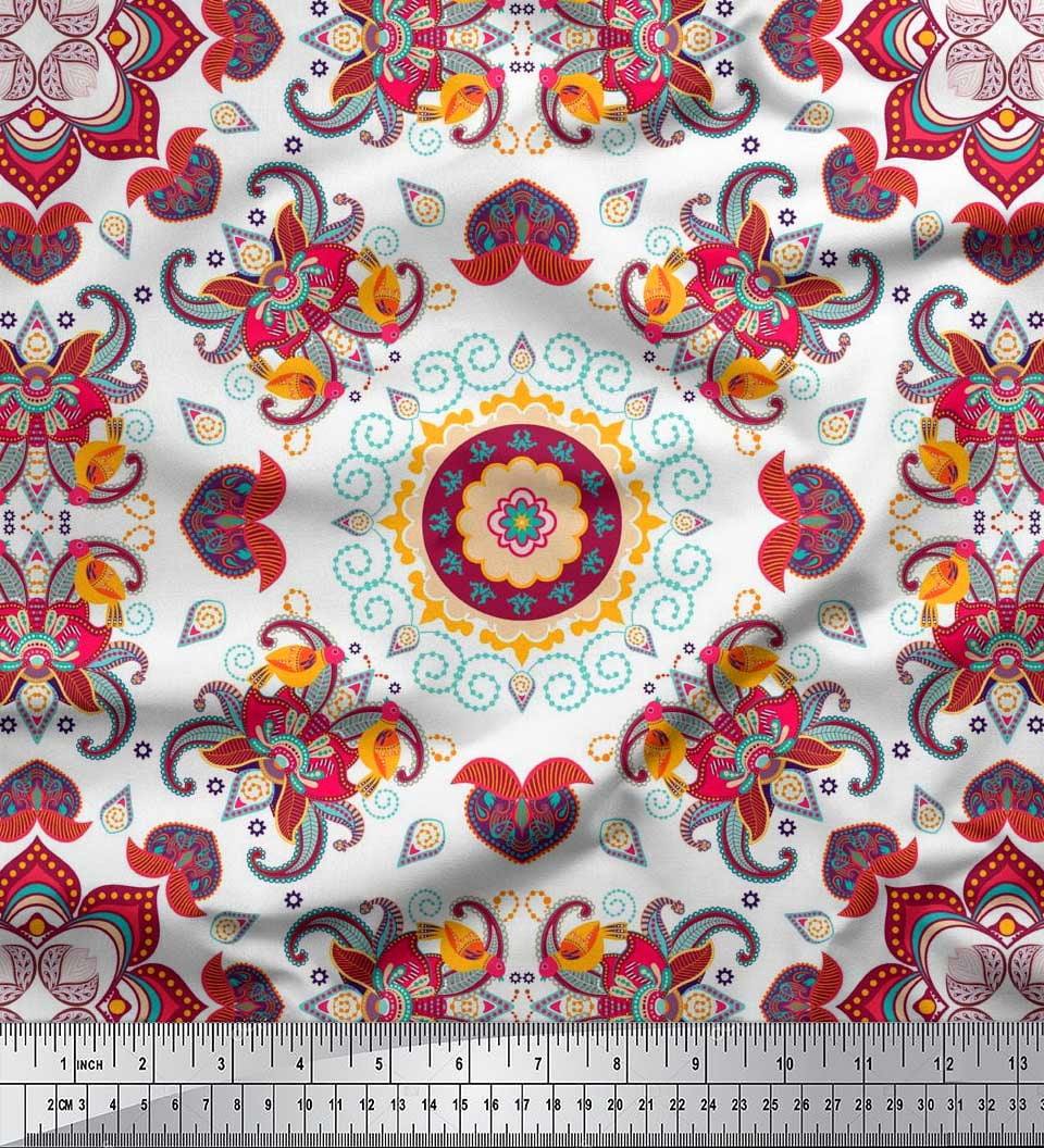 Soimoi Japan Crepe Satin Fabric Paisley & Floral Mandala Print Fabric ...