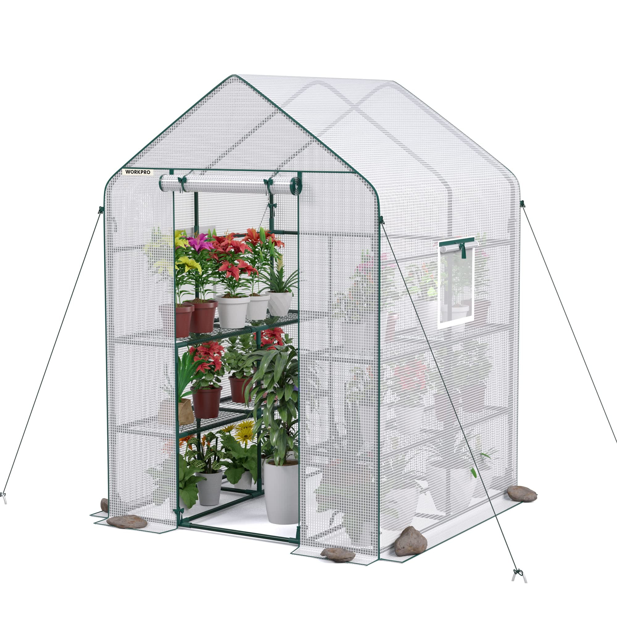 Greenhouse WORKPRO 142 cm x 142 cm x 196 cm, 3 niveles y 8 estantes ...