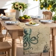 Burlap Table Runner 70 Inches Long, Vintage World Map Ocean Octopus Non ...