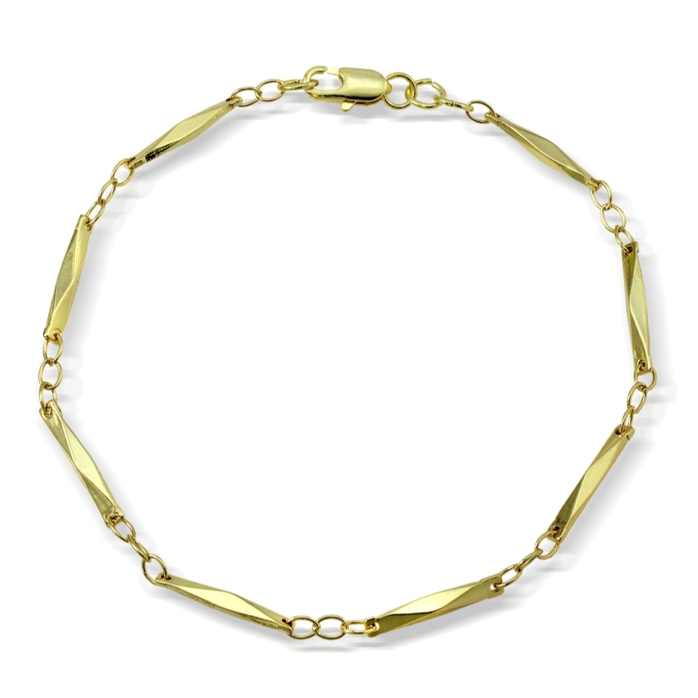 Gold Tone Elongated Diamond Shape Chain Link Bracelet, 7.5 inches ...