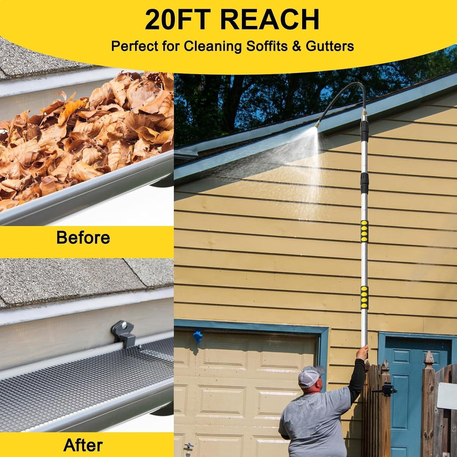 20ft Reach Gutter Tool LAANPOLE 20FT Gutter Cleaner Tool - Telescoping ...