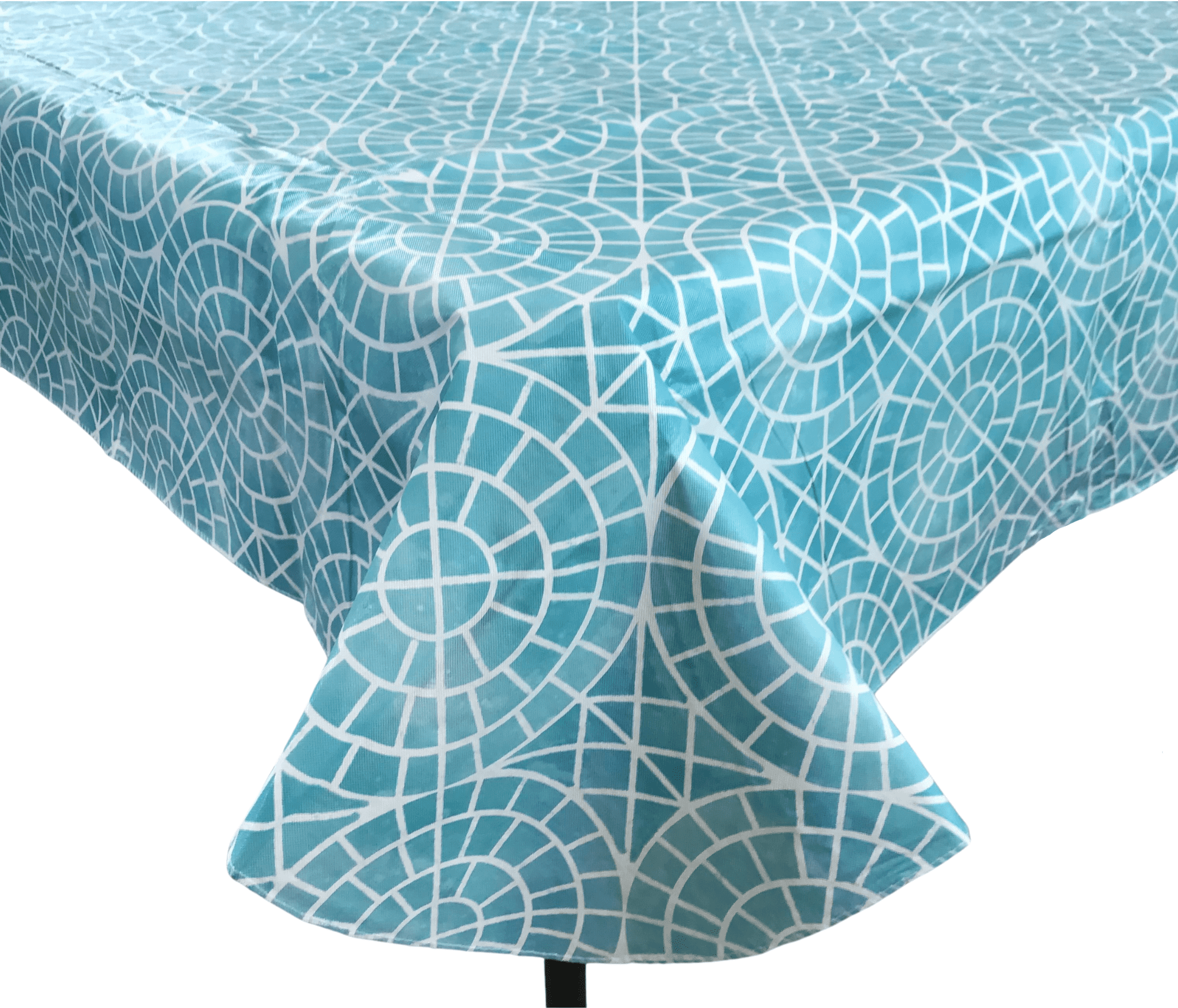 Serafina Home Summer Flannel Backed Aqua Blue And White Geometric Vinyl ...